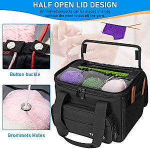 TORIBIO Knitting Bag Yarn Storage Tote, Large Crochet Organizer with Removable Dividers, Yarn Holder Case for Unfinished Project, Knitting Needles, Crochet Hooks, 12.2" x7.9" x8.7"