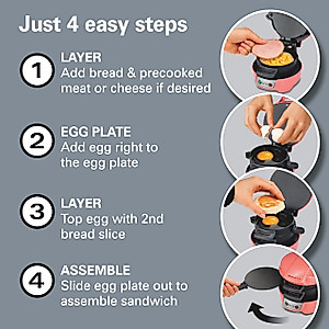 Hamilton Beach Breakfast Sandwich Maker with Egg Cooker Ring, Customize Ingredients, Perfect for English Muffins, Croissants, Mini Waffles, Perfect White Elephant Gifts, Coral (25483)