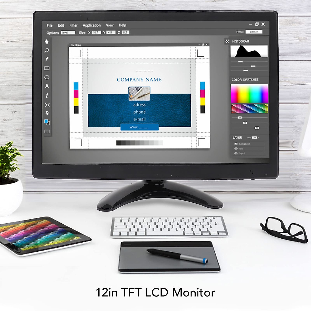 Acouto 12 Inch TFT LCD Monitor 16:10 1280x800 720P 1080P VGA HD Multimedia AV BNC USB DC Input Portable HD Color Display with Speaker Remote Control 100‑240V