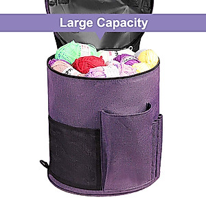 SumDirect Knitting Bag, Yarn Organizer Tote Bag Portable Storage Bag for Yarns, Carrying Projects, Knitting Needles, Crochet Hooks, Manuals and Other Accessories (Purple)
