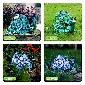 VCUTEKA Solar Light Outdoor Waterproof - Metal Turtle Floral Solar LED Lights Garden Figurine Light for Patio Lawn Yard Decor, Ideal Gift