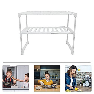 HONMEET Sink Rack Cabinet Storage Shelf Rack Under Sink Storage Organizer Under Sink Rack Racks for Storage Shelves Kitchen Utensils Holder Bathroom Storage Rack White Kitchen Utensils Pan