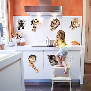 11PCS New 3D Removable Cartoon Animal Cats Large Wall Stickers, Easy to Peel Easy to Stick Safe on Painted Walls Cute Cat Decor Posters for Nursery Room Toilet Kitchen Offices