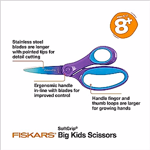 Fiskars Softgrip 6" Big Kids Scissors for Ages 8-11, Scissors for School or Crafting, Turquoise-Purple Ombre