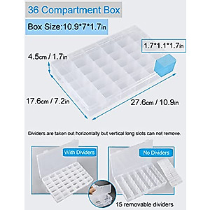 Hlotmeky Bead Organizer Box 3 Pack Plastic Craft Organizer 36 Grid Compartment Organizer Box with Dividers Clear Tackle Box