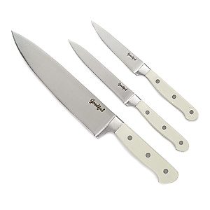 Goodful Premium Cutlery Kitchen Essential Knife Set, High Carbon Stainless Steel Blades Cutlery, Full Tang, Triple Riveted Handles, 3-Piece, Cream