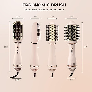 Syvio 4-in-1 Hair Dryer Brush, Detachable Oval & Flat Brush, Professional One-Step Hair Dryer & Volumizer for Straightening, Curling and Styling, Anti-frizz Hot Air Brush, Pink