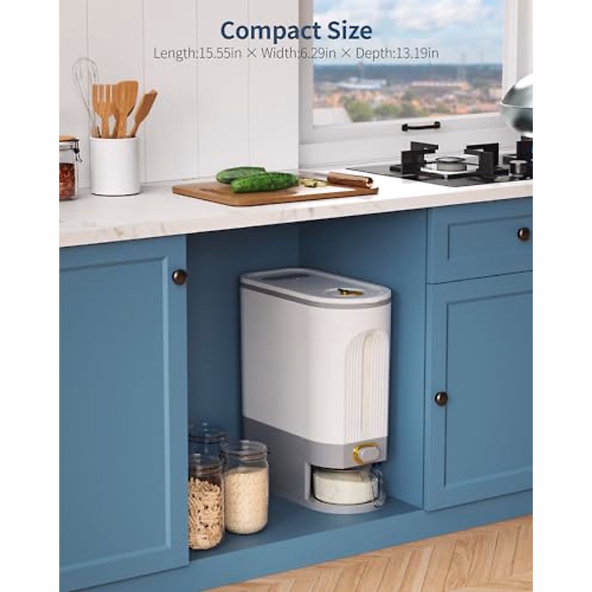 Lenwi 22 Lbs Rice Dispenser, Large Rice Container with Scale Measuring Cup, BPA-Free Household Rice Storage Container with Time Scale, for Home Kitchen Pantry Organization