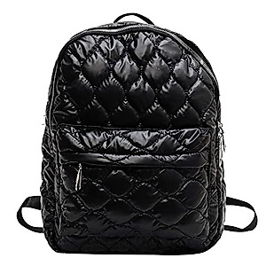 JQWYGB Puffer Backpack - Puffy Backpack Soft Nylon Casual Daypack Lightweight Quilted Backpack for Women Girls (Black)