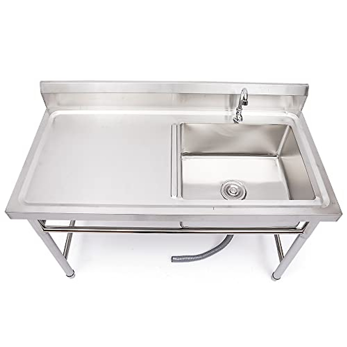 Xuthusman Stainless Steel Kitchen Prep Utility Sink w/Drainboard+Compartment Commercial Utility & Prep Sink Table w/Faucet