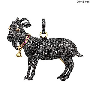 Certified Natural Diamond Pendant, Goat Capricorn Zodiac Pendant 0.08 Carat Ruby Gemstone And 1.07 Carat Brown Diamonds (I2-I3 Clarity) For Women