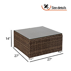 HOMPUS Outdoor Patio Furniture Brown Wicker Coffee Table for Sectional Sofa