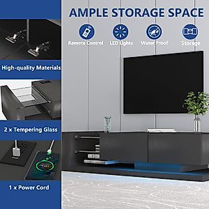 BAMACAR Black TV Stand For 80 75+ 75 70 Inch TV, Black TV Console For 75+ Inch TV, Entertainment Center For 75 75+ 80 Inch TV Stands For Living Room 75 75+ 80 Inch, LED TV Stand 80 75 70 Inch TV Table