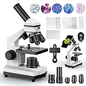 PalliPartners Compound Microscope for Adults & Kids - 100X-2000X High-Power Biological Microscope for Students, School Lab & Home Education, with Slides Set & Phone Adapter (White)