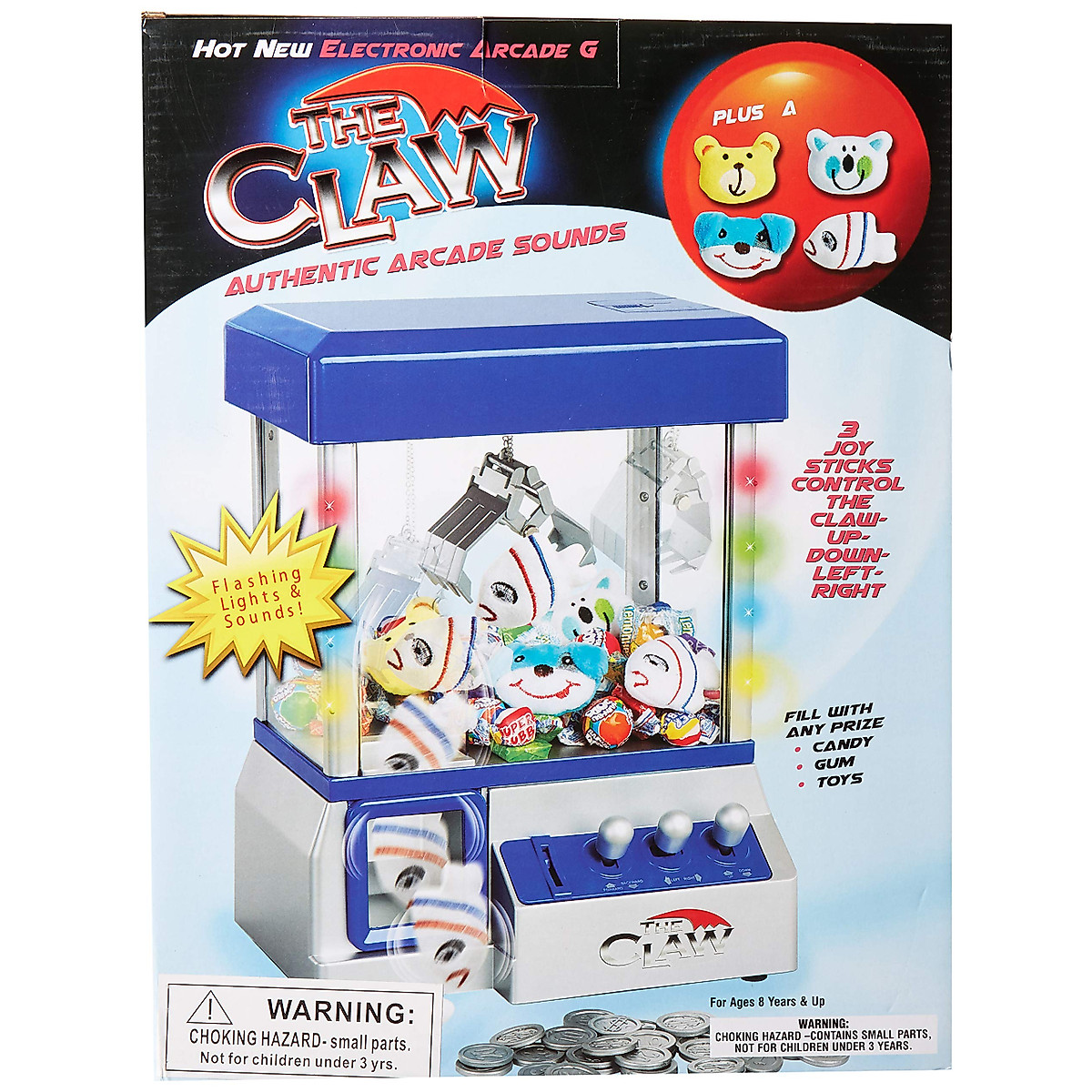 Claw Machine - Arcade Mini Toy Grabber Machine for Kids - Candy Machine- Retro Carnvial Music & Flashing Lights- Best Birthday Gift Game. Use Gumballs, Candy, Toys, or Small Prizes (Blue)