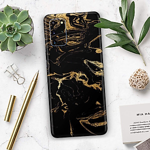 DesignSkinz Black & Gold Marble Swirl V8 Protective Vinyl Decal Wrap Skin Cover Compatible with The Samsung Galaxy S20 (Screen Trim & Back Glass Skin)
