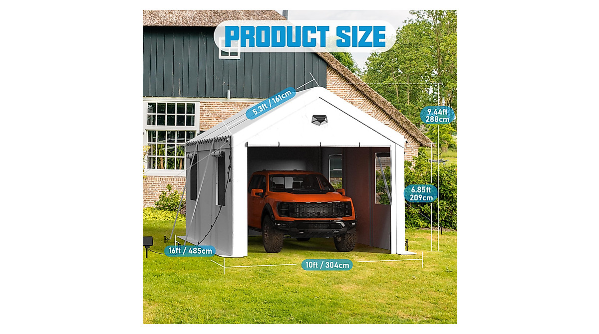 Heavy Duty 10x16 Carport Canopy - Portable Garage