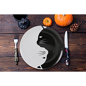 LEADEX Black and White Cat Porcelain Plate Set, Best Gift For Cat Lover (8-inch salad plate set)