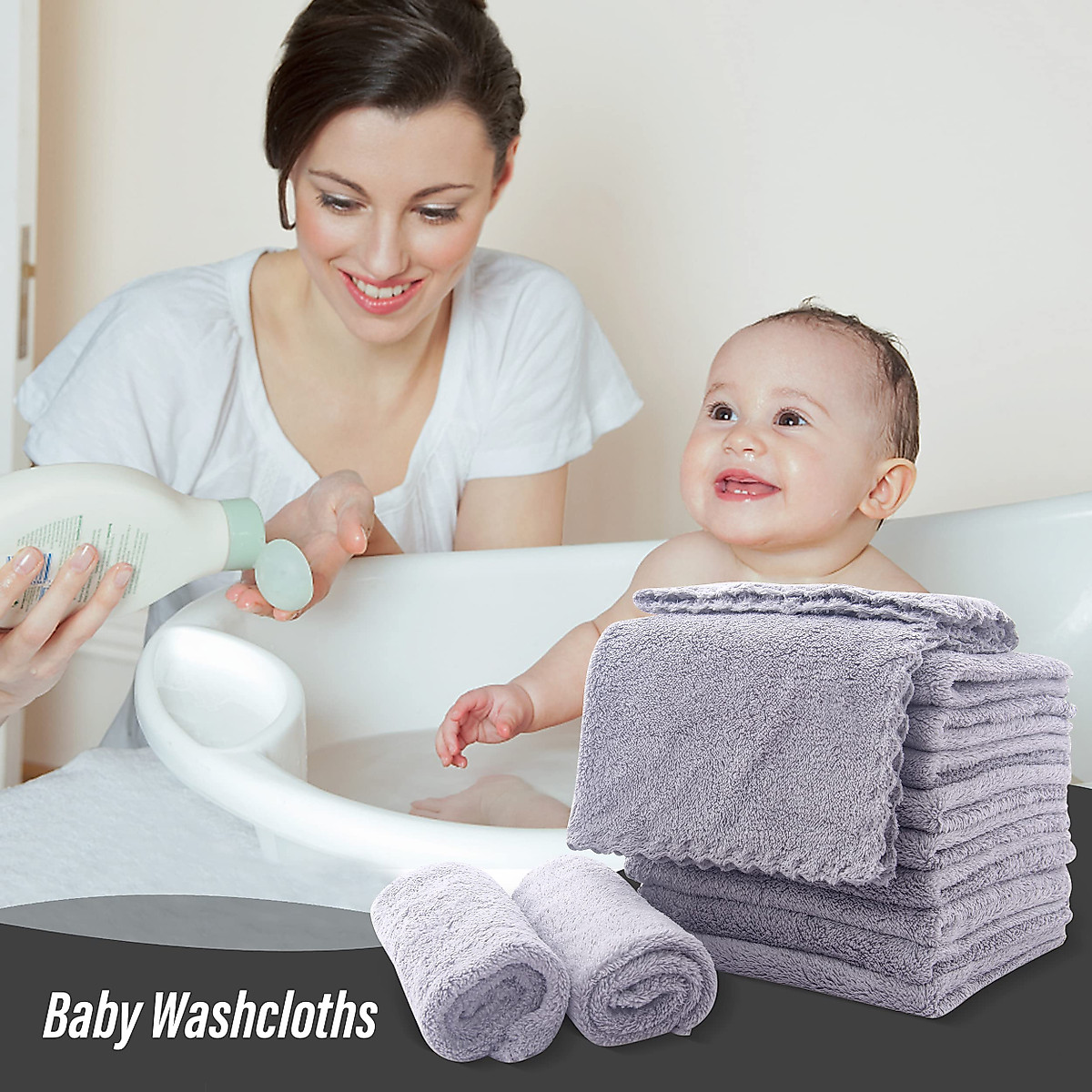 Sunny zzzZZ Ultra Soft 24 Pack Baby Washcloths - 10x10 Inches - Coral Fleece Extra Absorbent Wash Clothes for Babies, Infants and Toddlers - Sensitive Skin and Newborn - Ideal Baby