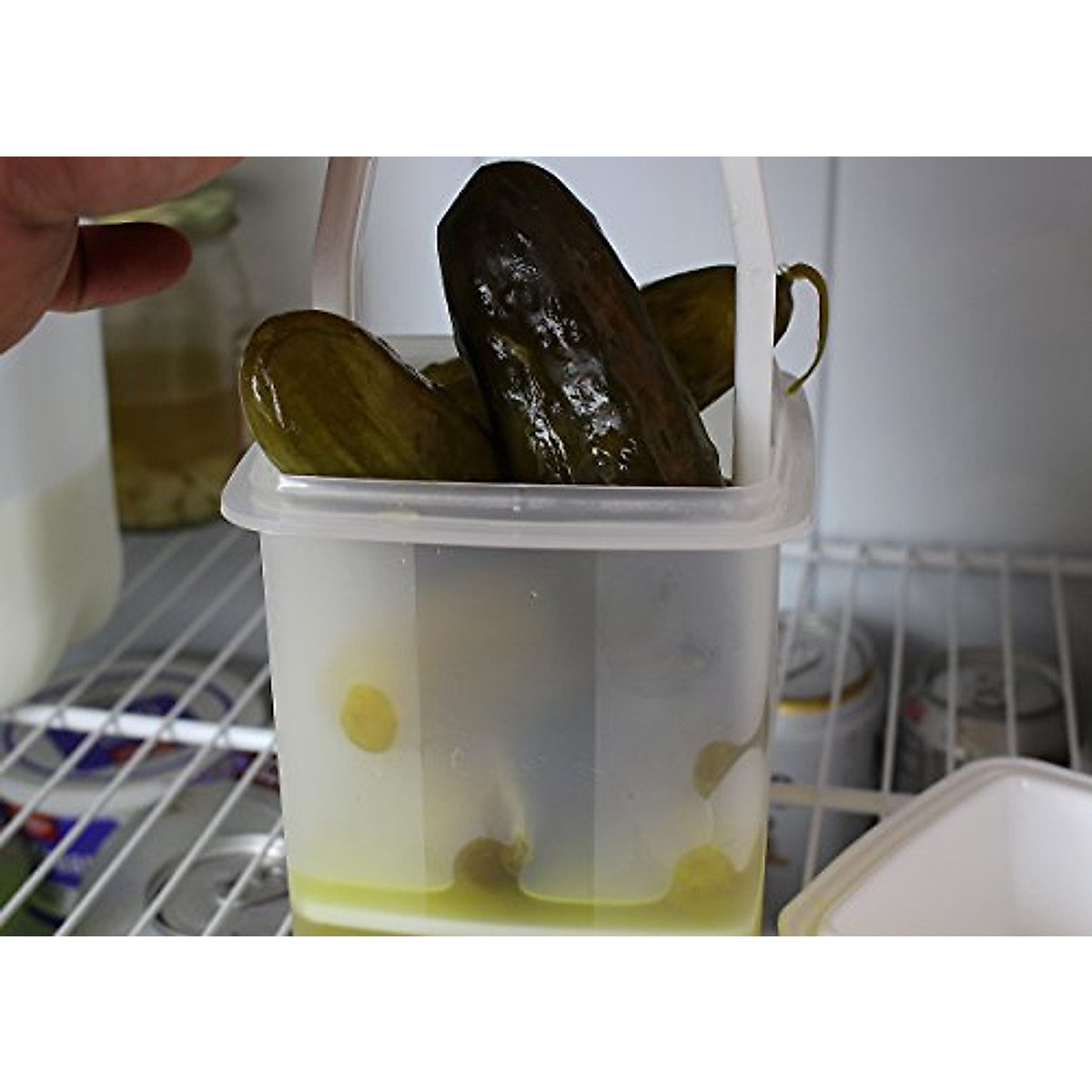 Home-X - Pickle Storage Container with Strainer Insert, The Ultimate Kitchenware Food Saver for Preserving and Keeping Edibles Fresh, White