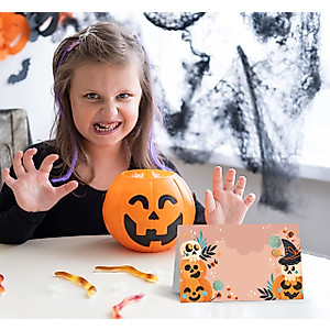 Halloween Table Place Cards, Blank Seating Place Card for Table, 25 Pack Buffet Food Tent Labels, Double Design Name Cards, Scored for Easy Folding, Halloween/Thanksgiving Party Decorations(06)