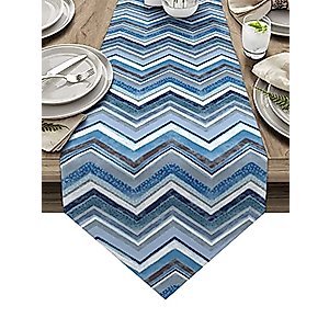 Big buy store Table Runner Zig Zag Chevron Geometric Lines Cotton Line Table Covers for Dinner Kitchen Wedding Indoor and Outdoor Parties Northern Europe Blue Table Setting Decor -13 x 72 inch