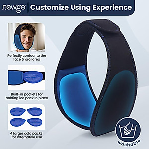 NEWGO Wisdom Teeth Head Wrap - Jaw Ice Pack for Face Oral Surgery, FSA/HSA Eligible with 4 Hot/Cold Gel Pack for TMJ, Tooth Extraction, Tonsillectomy Recovery