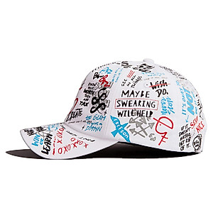 Flipper Designer Graffiti Doodle Cotton Baseball Cap for Men Women, Kpop Hat w/Curve Brim (White/Multi, Free Size)
