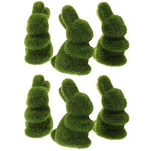 NUOBESTY 6 Pcs Easter Bunny Artificial Grass Turf Bunny Garden Statue Easter Party Ornament Easter Moss Bunny Statue Imitated Desk Decoration Flocking Rabbit Figurines Animal Glass Table