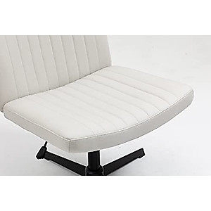 pouseayar Desk Chair No Wheels, Armless Morden Style Office Chair Adjustable Handle with PU Leather and Soft Backrest for Home, Living Room, Office, Reading Room - White