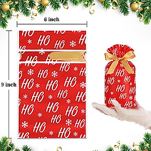 JOINDO 50 pcs Christmas Treat Bags, 6x9 Drawstring Holiday Goodie Bags for Party Favor, Stand up Xmas Candy bags (Joyful Moments Series)
