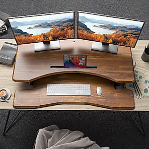 FEZIBO Height Adjustable Standing Desk Converter, 42 Inches Desk Riser, Sit Stand Desk Ergonomic Tabletop Workstation Rustic Brown