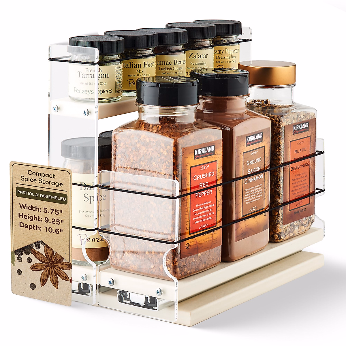 Vertical Spice Combo Spice Rack Drawer - Pull Out Pantry Organizers and Storage - Kitchen Cabinet Organizer - Seasoning Sliding Caddy - Made in USA (5.75" W x 9.25" H x 10.60" D, Partially Assembled)