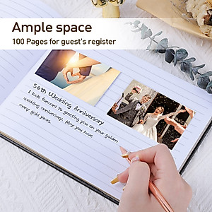 JUBTIC Black Guest Book for Funeral, Guest Sign in Book for Reception,Wedding,Baby Shower, Birthday, Bridal Shower, Graduation Party,100 Pages with Gilded Edges and Gold Foiled Cover - 7x10″