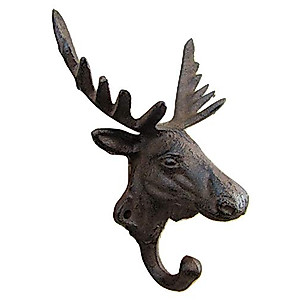 Coat Hat Hooks, 6.5" Cast Iron Moose Head Vintage Antique Style Hangers Set of 4