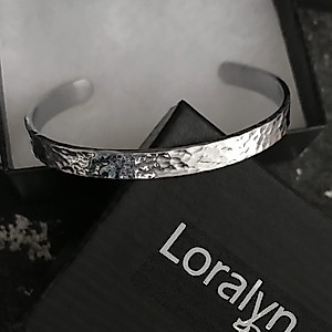 Loralyn Designs Stainless Steel Hammered Texture Cuff Bracelet Womens, Grey