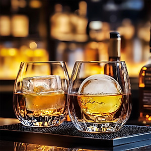 HONYAO Whiskey Cocktail Ice Mold, Easy Fill and Release Silicone Round Ice Ball Maker Mold Large Square Ice Cube Tray with Lid - 6 Ice Balls + 6 Ice Cubes Black