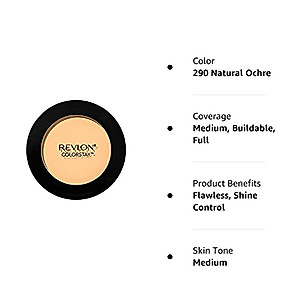 Revlon Powder Foundation, ColorStay Face Makeup, Longwearing, Oil Free-Fragrance Free, Noncomedogenic, Natural Ochre (290)