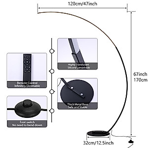 Dimmable Arc Floor Lamp with Remote Control, 67'' Black Modern LED Standing Lamps Tall Lamp, Arched Floor Lamp for Living Room, 3 Color Temperatures, Reading Floor Lamps for Bedroom Office Home