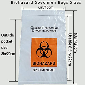 Daarcin 100pcs Biohazard Specimen Bags, 6x9.8in/15x25cm Laboratory Sample Bag with Biohazard Logo Printing, Ziplock Top with Outside Pocket Paperwork Pouch
