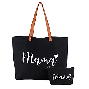 Lamyba New Mom Gifts, Mothers Day Gifts From Daughter Son Kids, Mama Bag Tote for Hospital or Baby Essentials, Pregnancy Must Haves, Mom to Be Gift, Black