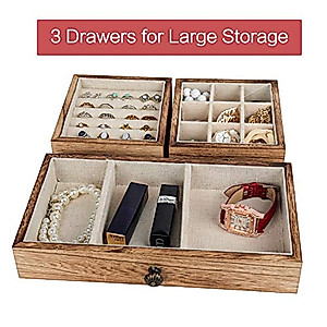 X-cosrack Jewelry Tree Stand Organizer 3 Tier Metal Jewelry Holder Stand with Wood Basic Storage Box, Adjustable Height Holder Display for Necklaces Earrings Bracelets and Rings, Carbonized Black