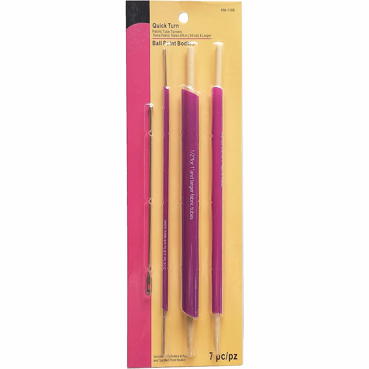 Bequilter Fabric Tube Turners Set, 3 Pieces Assorted Sizes with Ball Point Bodkin, for Sewing DIY Tool
