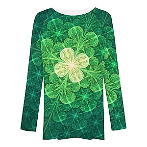 COMIOR Women Casual St. Patrick's Day Blouse Plus Size Green Top Ladies Long Sleeve Tank Tops O-Neck Pullover Shamrock Ireland Letter Printed Sweatshirt Loose Funny T Shirt Love Gift, X-Large