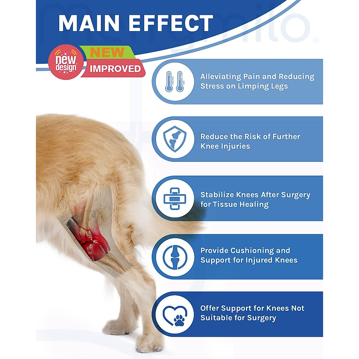 MerryMilo dog knee brace for torn acl hind leg -Upgraded Anti-Slip, Support for Cruciate Ligament Injury, Arthritis, Joint Pain, Muscle Sore, CCL Brace(Size: L, Left Leg)