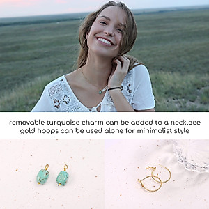 PEARLADA 18k Gold Hoop Earrings with Turquoise Charm Boho Dangle Drop Earrings Trendy Handmade Summer Jewelry