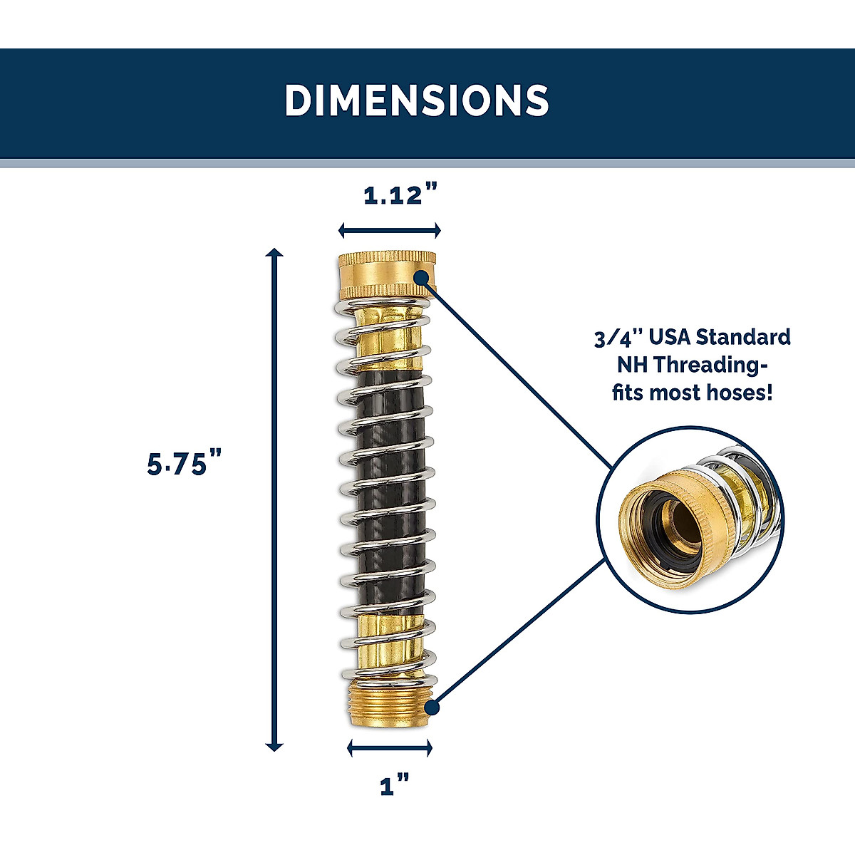 Morvat Brass Coiled Garden Hose Kink & Strain Protector, Hose Extension Connector for Outdoor Water Valve & Faucet, Adapter & Attachment with ¾” Standard Threading, Includes 8 Washers & Tape, 4 Pack