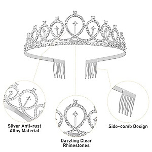Sibba Diadems Tiaras Crown Princess Crystal Rhinestone Silver Crown Bride Wedding Headband Girls Queen Hair Accessories for Women Women Gifts Decoration Birthday Prom Holiday Costume Party Celebration