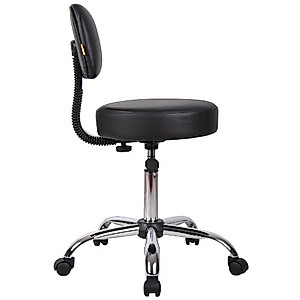 Boss Office Products Be Well Medical Spa Stool with Back in Vinyl, Black