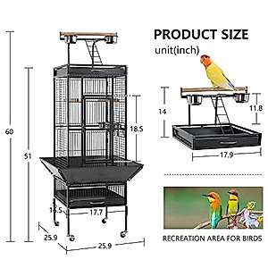 BestPet 61-inch Wrought Iron Large Bird Cage with Play Top and Rolling Stand Parrot Cage Bird Cages for Parakeets Parrots Conures Lovebird Cockatiel Cockatoo Chinchilla Finch Cage Macaw